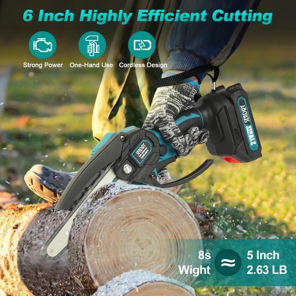 SENDRY Mini Chainsaw 6-Inch, Powerful Cordless Rechargeable Handheld ...
