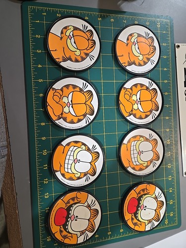 1978 Vtg Fun Whimsical Garfield Coasters Set Of 9 Plastic Back Made In ...