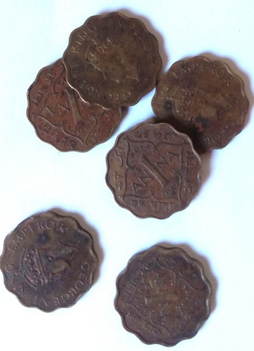 WORLD WAR II BRITISH INDIA 1 Anna Coin Britain Raj George VI 1942 or ...