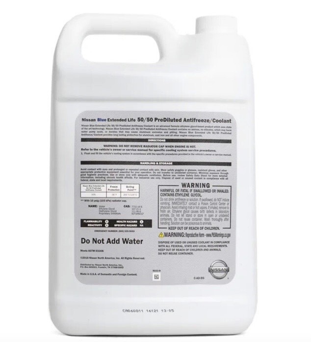 Nissan Blue Extended Life Antifreeze/Coolant OEM 1Gallon (999MP-L25500P ...