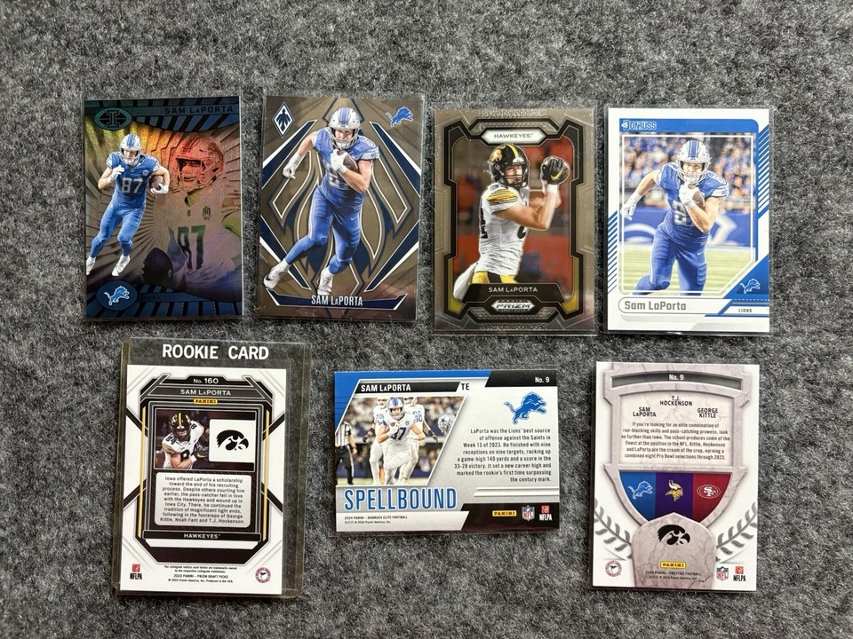 Sam Laporta 2024 Elite Spellbound R GREEN #9 & 2023 Prizm Draft RC & 5 ...