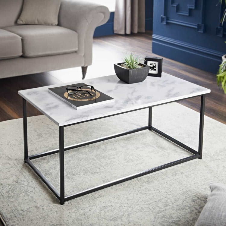 New Zurich Marble Finish Coffee Table With Black Metal Legs Ideal For ...