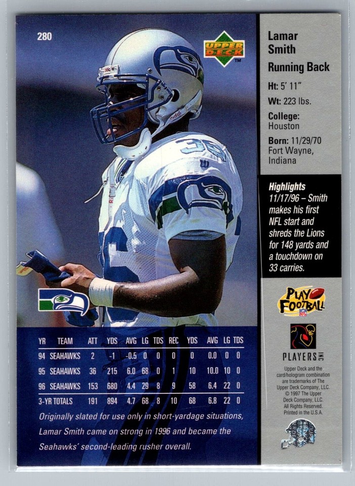 1997 Upper Deck Card # 280 Lamar Smith - Seattle Seahawks | eBay