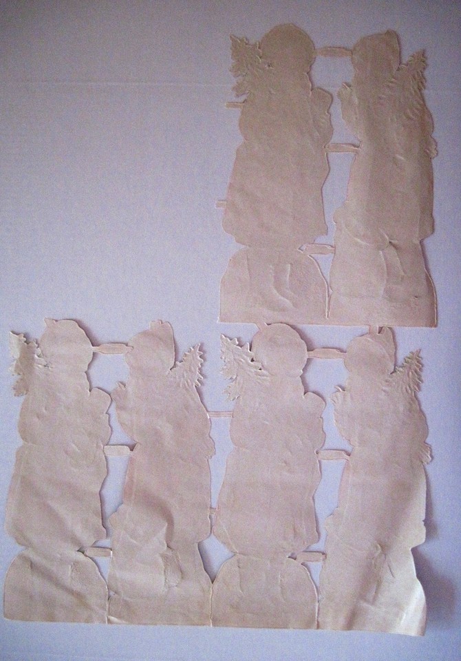 Set of (3) Small 1940-50's Christmas PZB Die-Cut of Two Santa's w ...