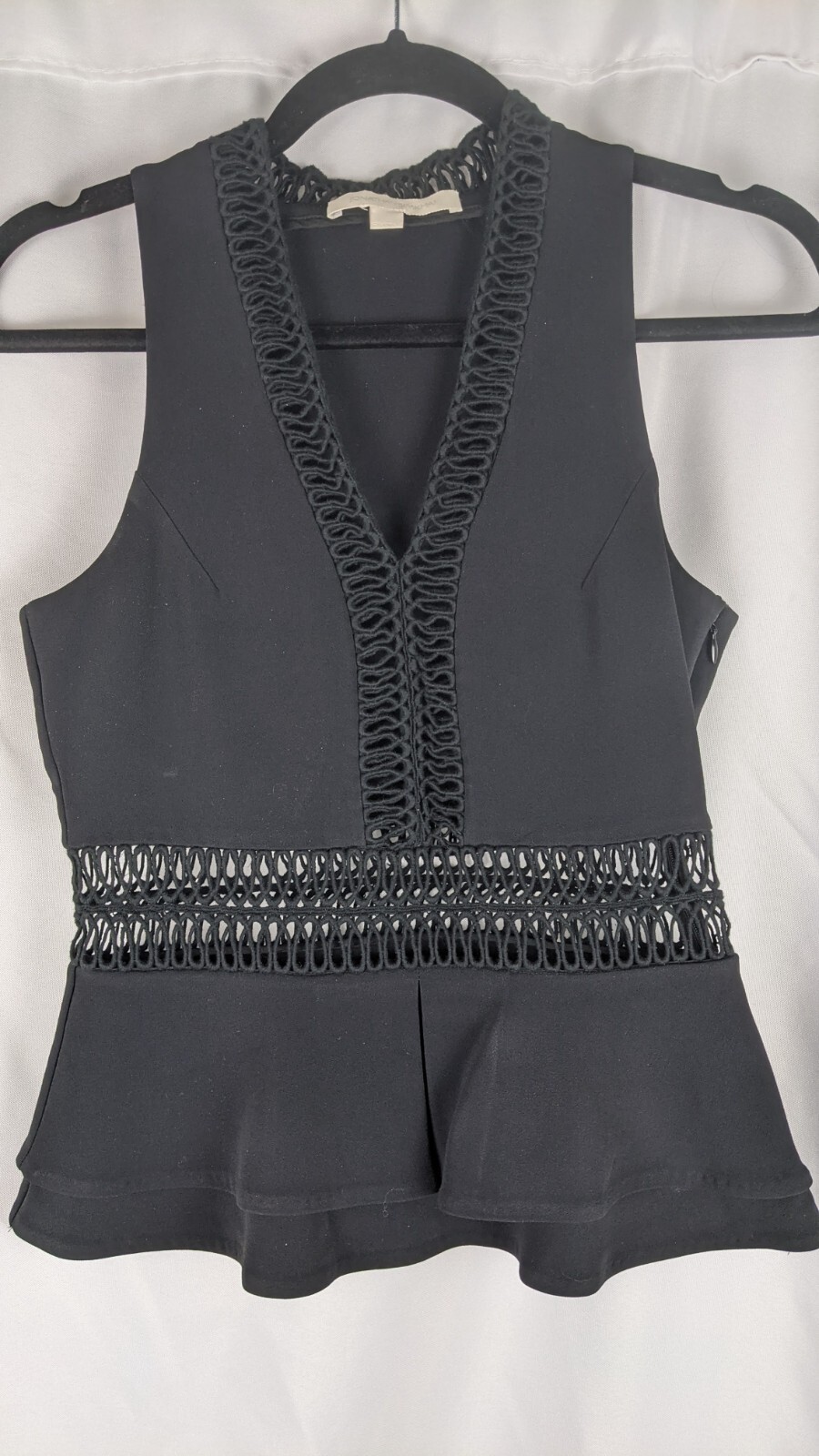 Jonathan Simkhai Black Sleeveless Peplum Top 0 Mesh Midriff V Neck | eBay