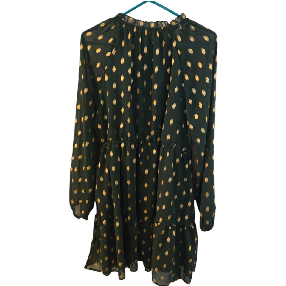 Kirundo Tunic Dress Long Sleeve V Neck Gold Polka Dot 2XL Boho Loose ...
