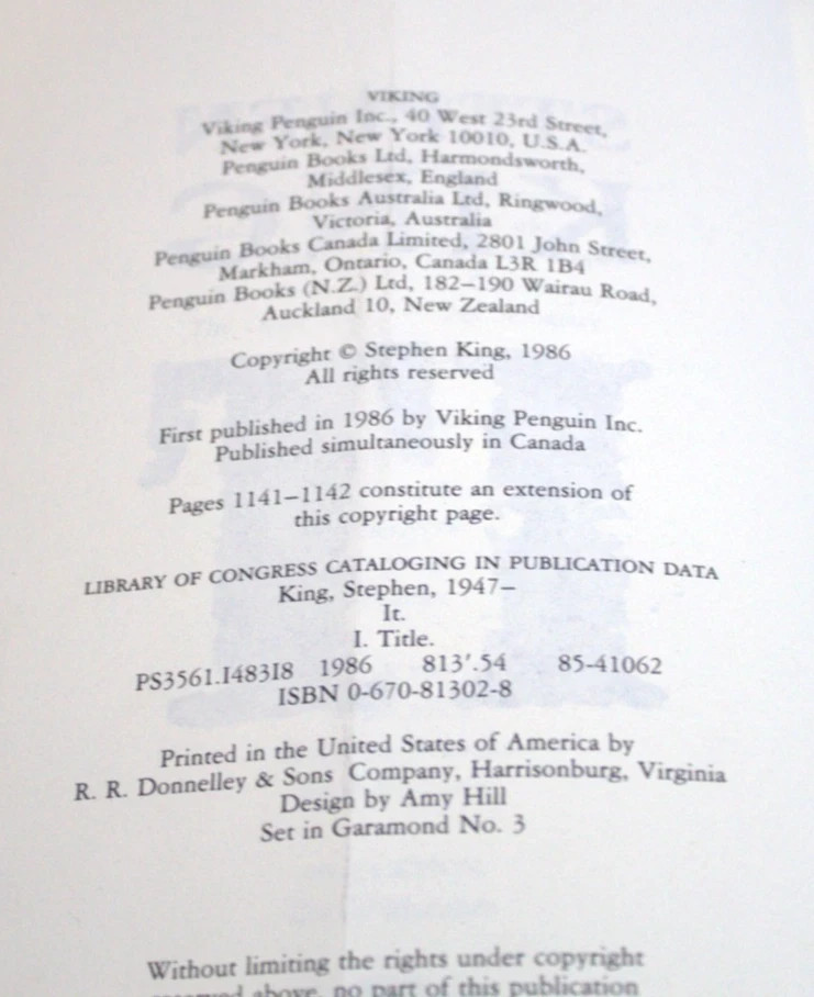 IT by Stephen King 1986 1st Edition & Print Hardcover Book Viking No ...