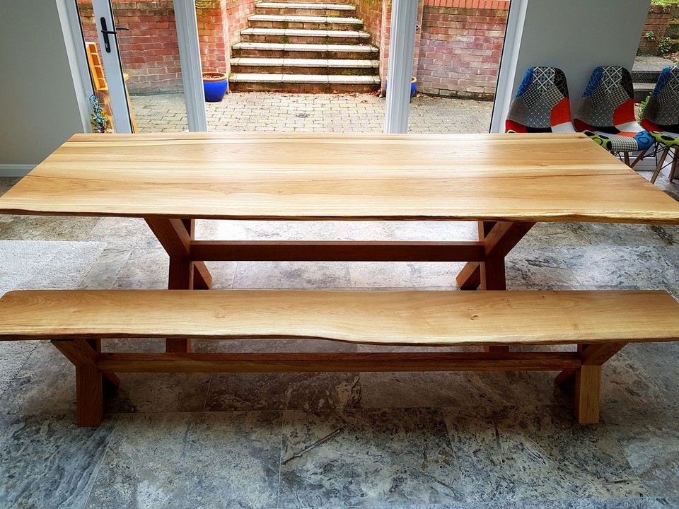 Live Edge Solid Oak Farmhouse Dining Table and Benches DELIVERY DURING ...