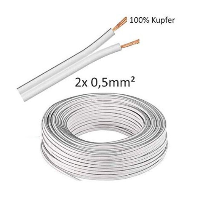 1-100m LED Leitung Zwillingslitze 2x 0,50mm² weiß 2 adrig Kupfer Kabel ...