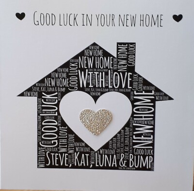 Personalised good luck in your new new home card cute hearts ...