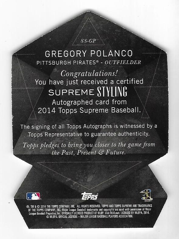 Gregory Polanco 2014 TOPPS MLB SUPREME ROOKIE AUTOGRAPH CARD Pirates RC ...