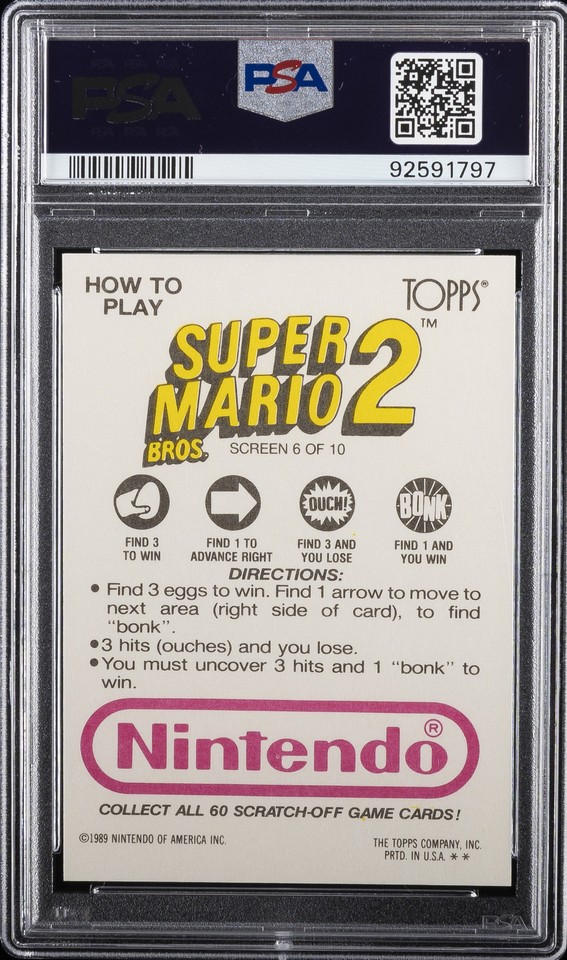 1989 TOPPS NINTENDO SCRATCH-OFF SUPER MARIO BROS. 2 #6 SCREEN 6 PSA 10 ...