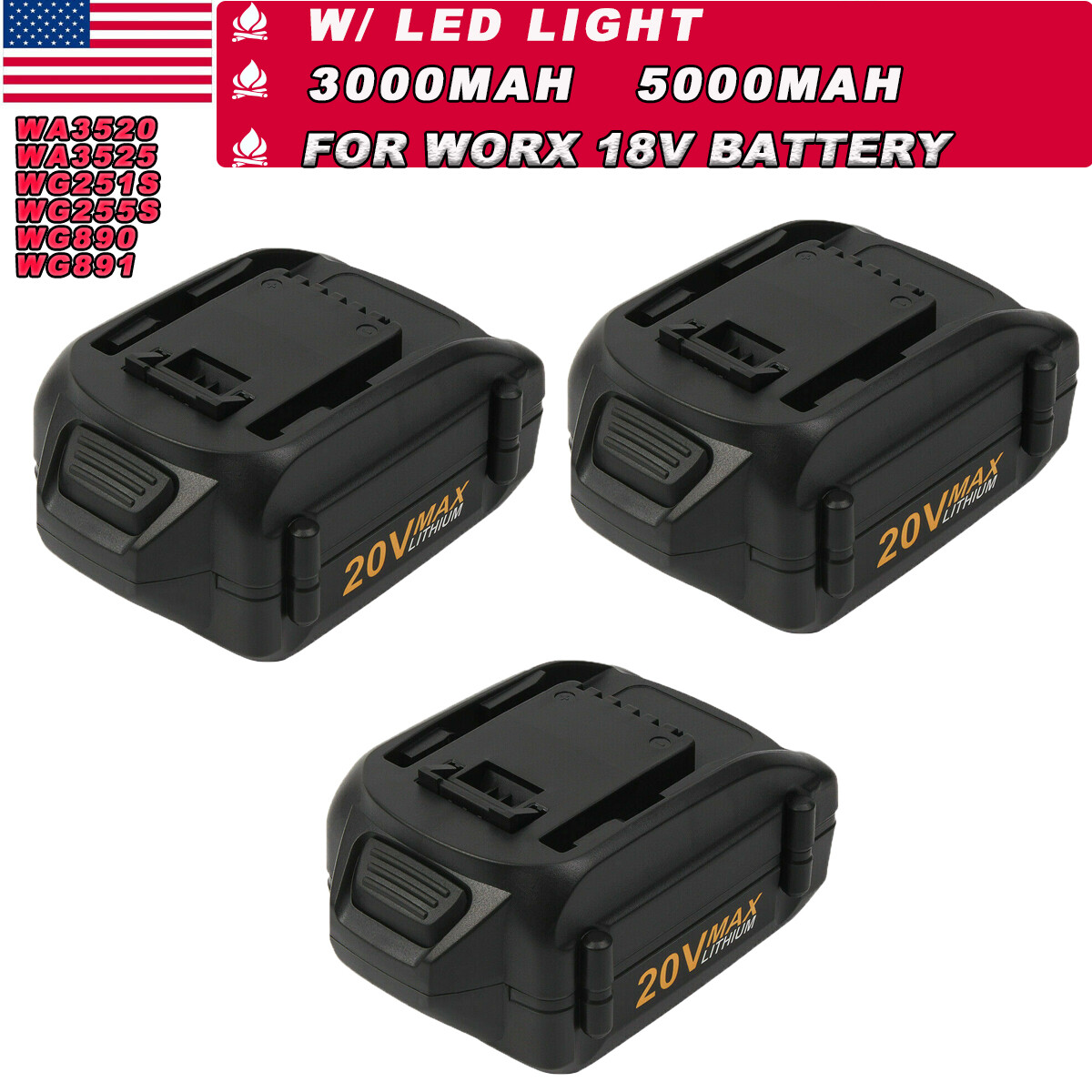 Replace for WORX Trimmer Battery WA3520 WA3525 WA3512 18V Rockwell ...