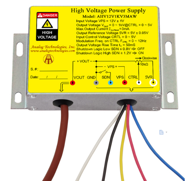 High Voltage Power Supply AHV12V1KV3MAW 12V Input 1kV 3mA Output with ...