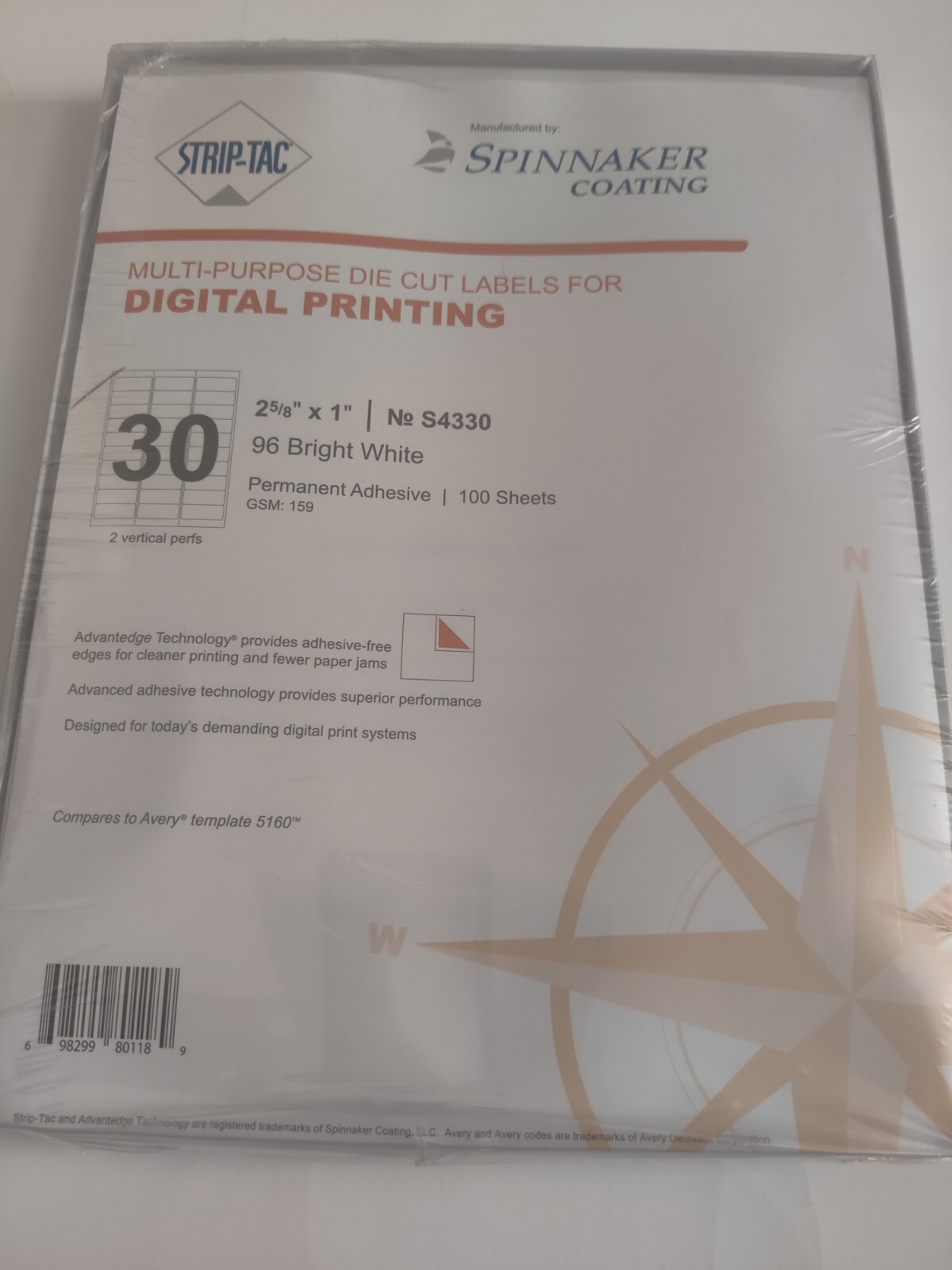 Strip-Tac Spinnaker Coating Die Cut Labels For Digital Printing 2 5/8 ...