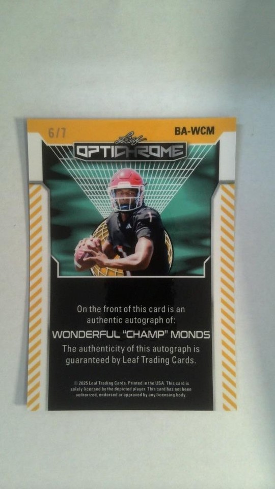 2025 Leaf Optichrome Football - Auto - Autograph - Wonderful "Champ ...