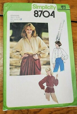 VINTAGE SIMPLICITY RAGLAN SLEEVE BUTTON TOP PATTERN 8704 SIZE 8 FREE ...