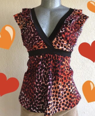 Hot Tempered Women Y Neck Short Sleeve Tunic Blouse Top ~ Size Large | eBay