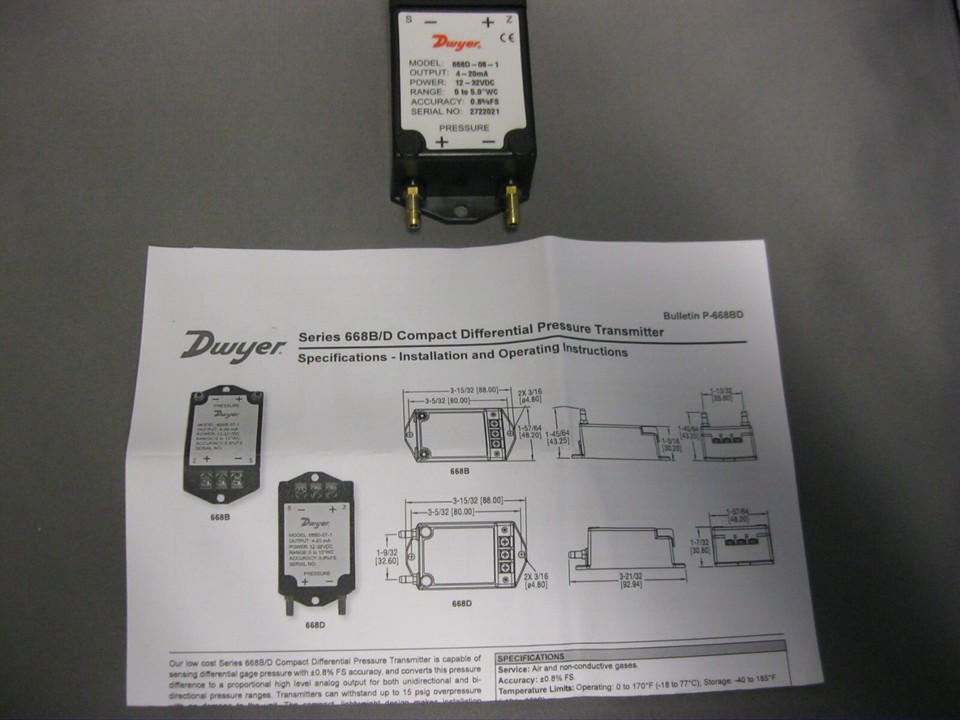 DWYER 668D-06-1 COMPACT DIFFERENTIAL PRESSURE TRANSMITTER 668D 12-32VDC ...