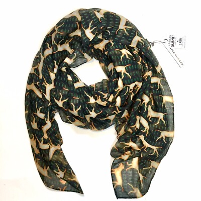 New Printed Village Labrador Dog Print Semi-Sheer Scarf Shawl Wrap 72 ...