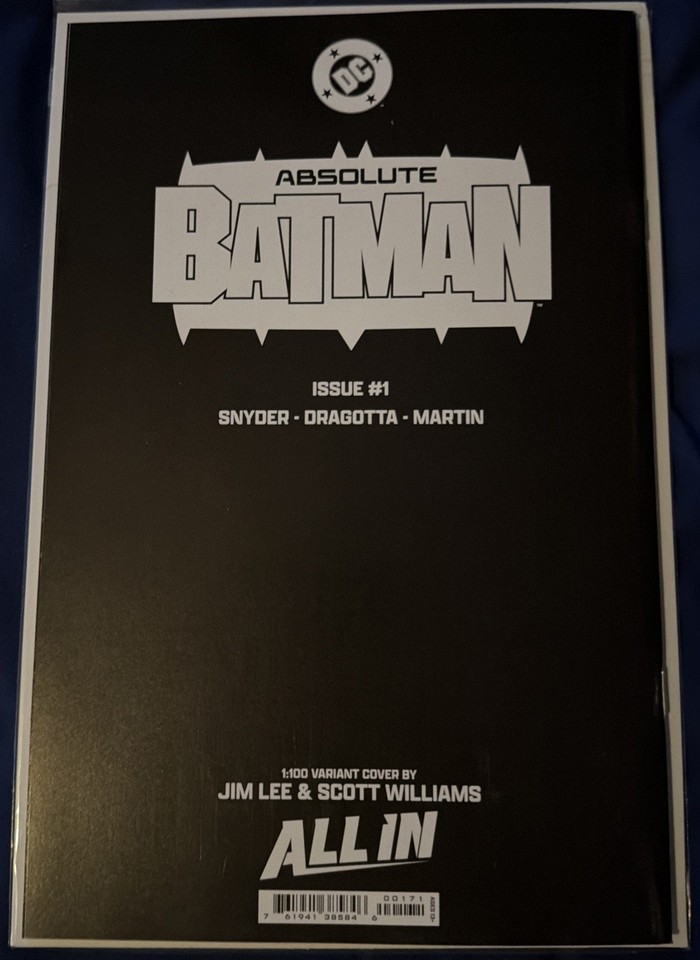 Absolute Batman #1 1:100 Jim Lee B&W Variant (SEE PHOTOS AND ...