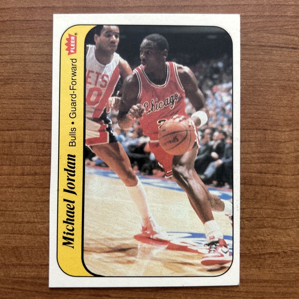 1986 Michael Jordan Fleer Rookie RC Sticker Card #8 Trimmed Chicago ...