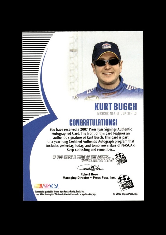 2007 Press Pass Signings: Kurt Busch Auto NM-MT OR BETTER *GMCARDS* | eBay