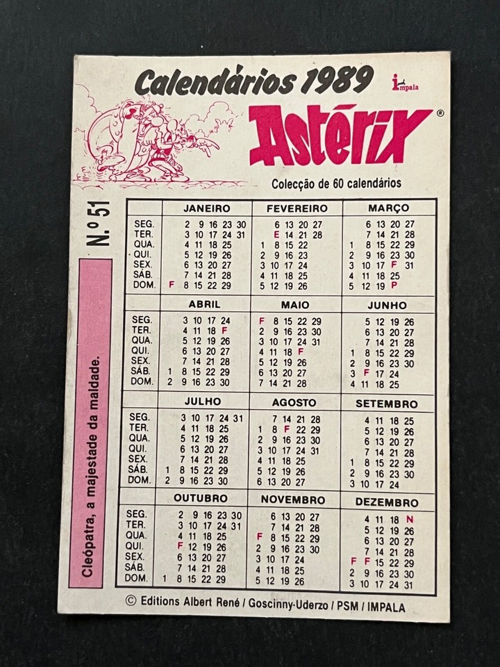 vintage pocket calendar 1989 Comic book Asterix Obelix Astérix 51 ...