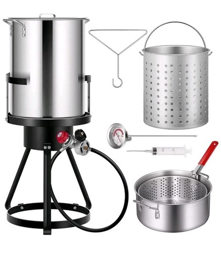 30Qt Aluminum Turkey Deep Fryer Kit Steamer Stock Pot 55000 BTU Propane ...