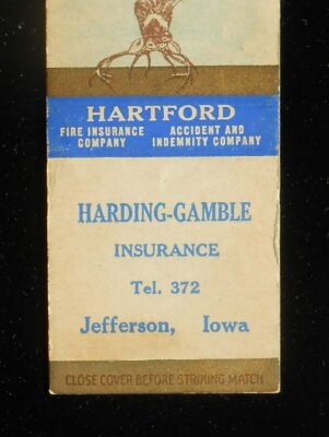 1930s Hartford Elk Harding-Gamble Insurance Tel. 372 Jefferson IA ...