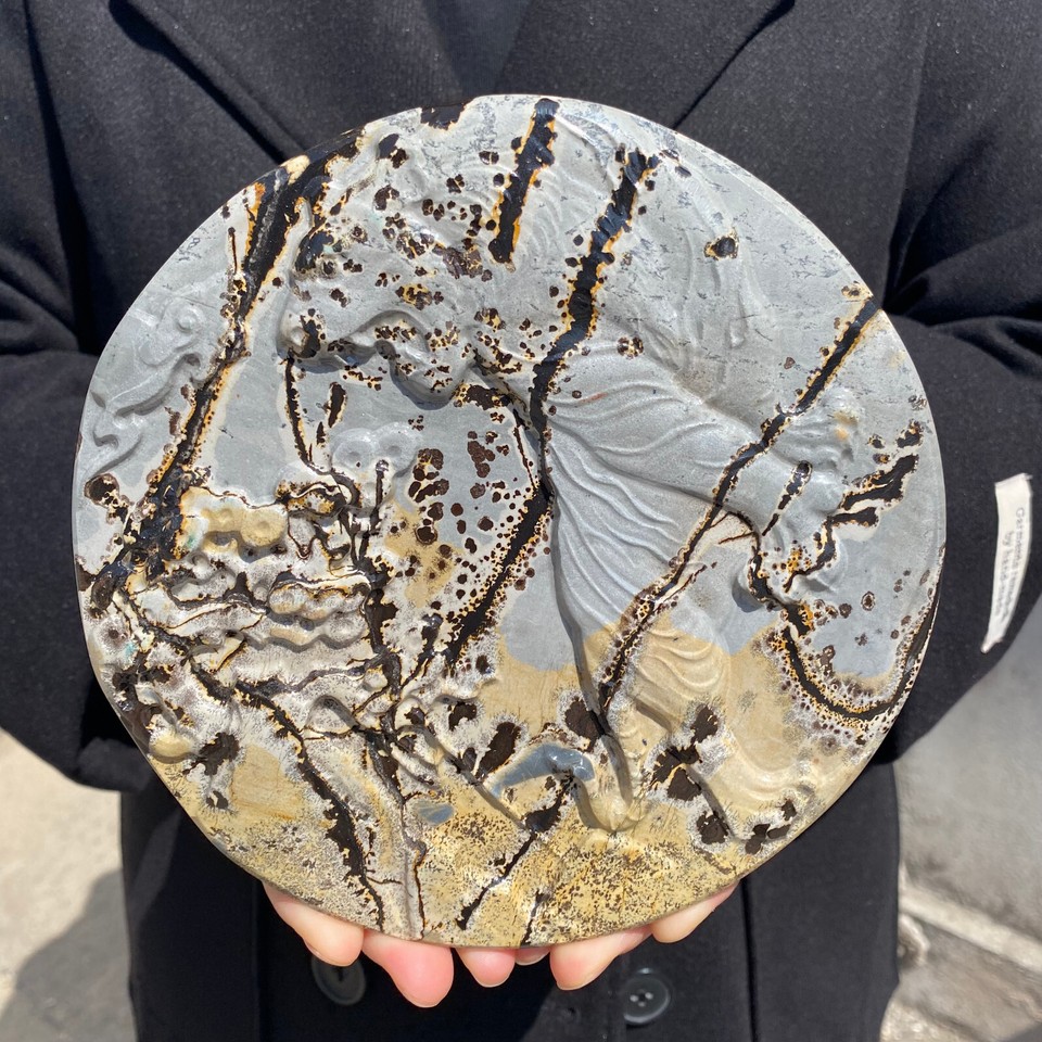 2.84LB Natural jasper disc quartz crystal tiger reiki Carving ...