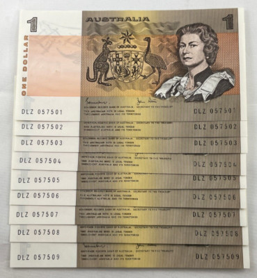 1982 Johnston Stone $1 Paper Notes Consecutive Run of 9 with Centre ...