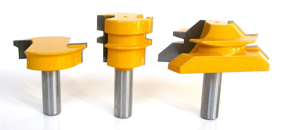 3pc 1/2" Shank 45° Miter, Glue & Drawer Lock Joint Router Bit Set sct ...