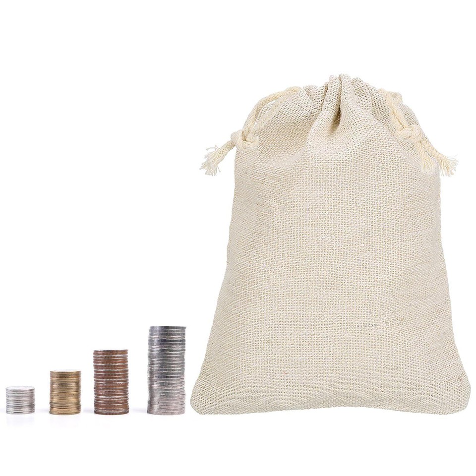 6 Pack Canvas Coin Money Sack Bags Bank Coin Deposit Sacks with ...