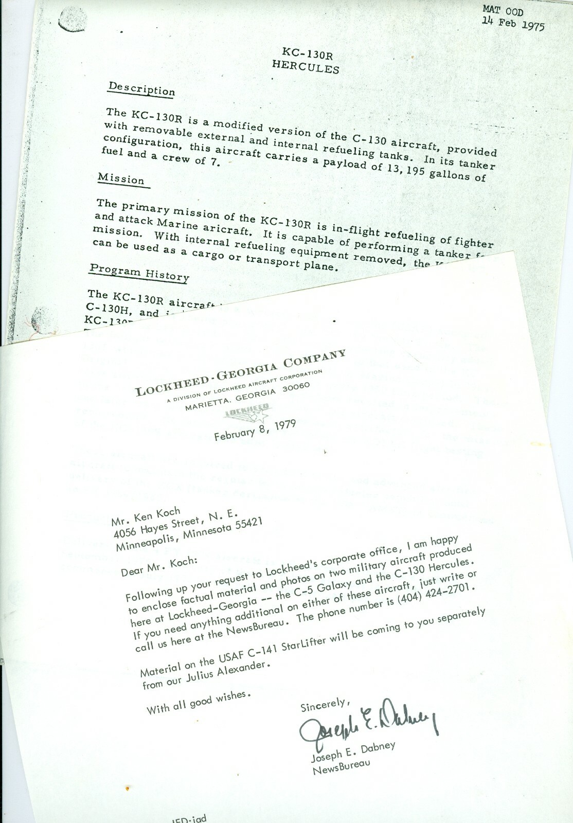 US Military Lockheed C-130 Hercules Transport Aircraft 3 Fact Sheets ...