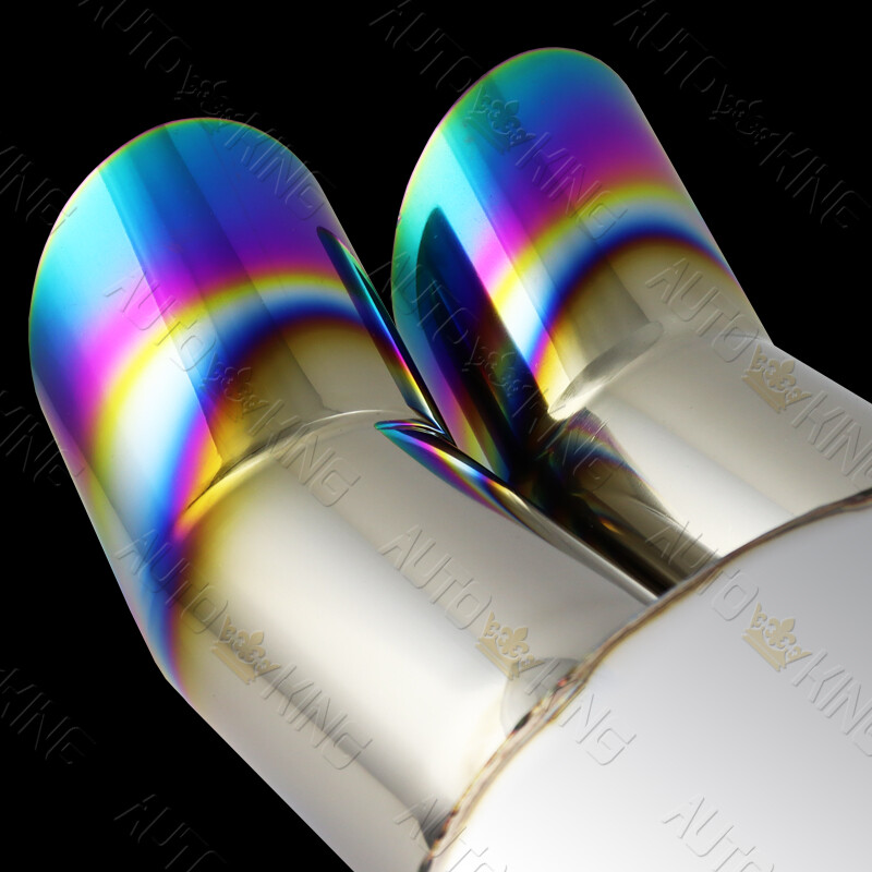 UNIVERSAL 3" DTM STYLE RAINBOW BURNT DUAL TIP 2.5" INLET T-304 EXHAUST ...