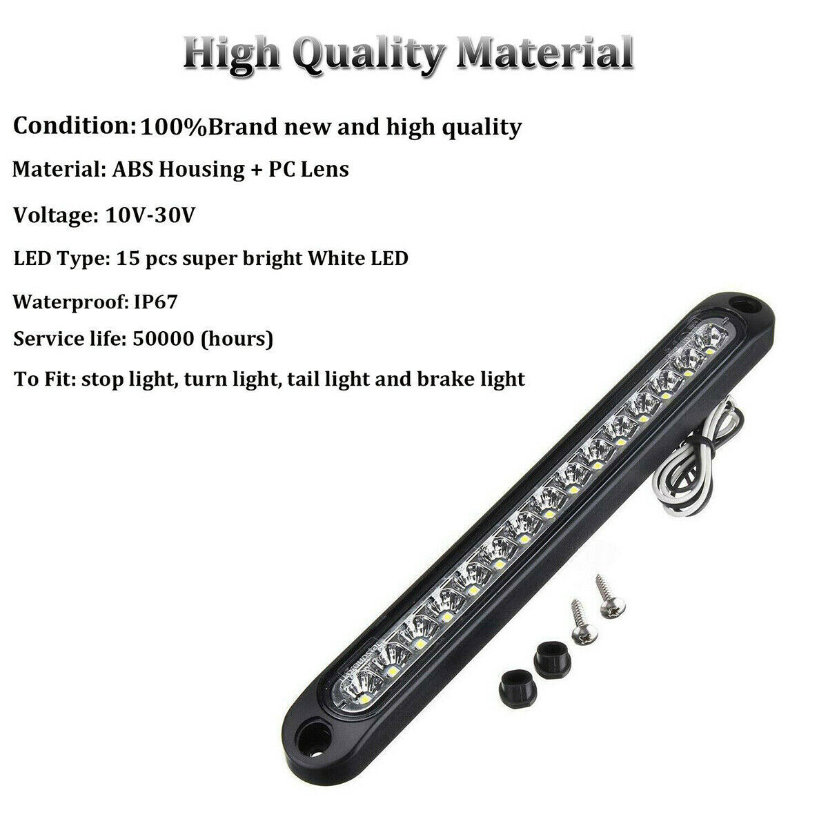 2X 10" 15 LED Car Truck Trailer Turn Tail Backup Reverse Light Bar ...