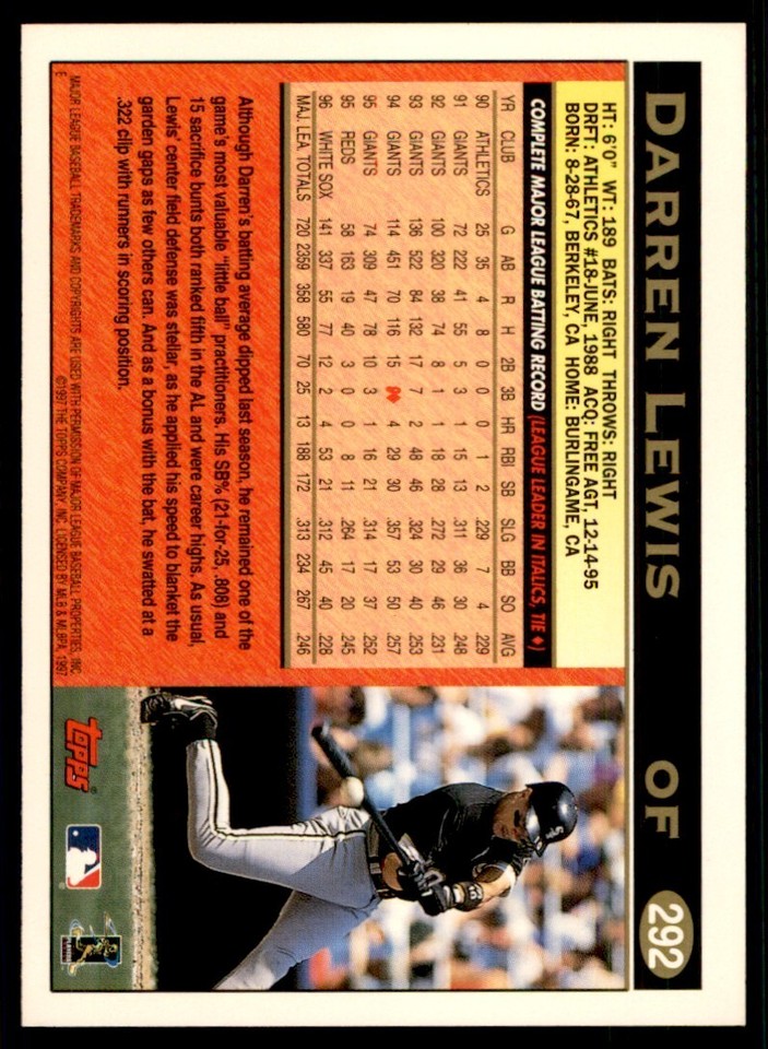1997 Topps Darren Lewis Baseball Card #292 | eBay