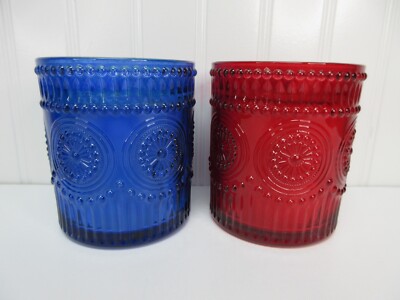 Pioneer Woman Candle Adeline 12oz Embossed Glass Red or Blue *You ...