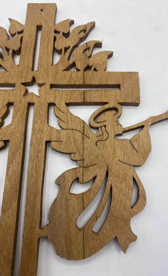 Ornate Wooden Cross Scroll Saw Angel Floral Christian Wall Decor ...