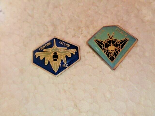 Job lot of 2 Fighter planes Falcon and Stealth metal lapel pins | eBay