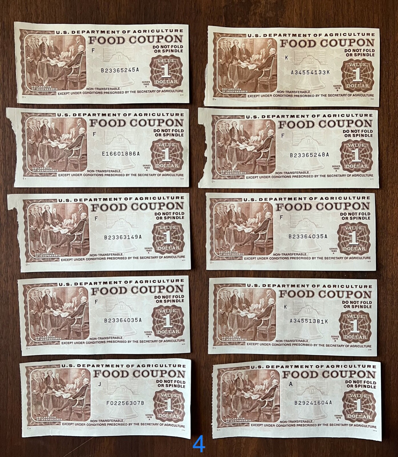 USDA Food Coupons/Stamps Excellent Quality 10 Full $1.00 Notes Vintage ...