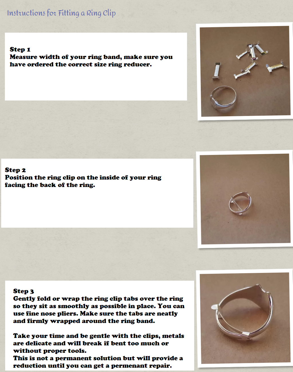 Real 9CT GOLD, WHITE GOLD, SILVER ring size reducer clip Guard ADJUSTER ...