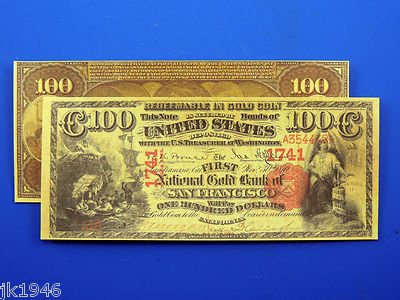 Reproduction $100 1875 National Gold Bank Note US Paper Money Currency ...