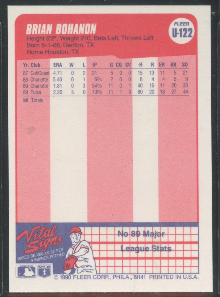 1990 Fleer Update #122 Brian Bohanon Texas Rangers | eBay
