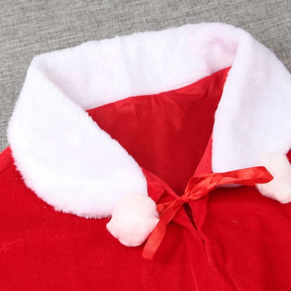 Women Girls Kids Christmas Cape Thicken Velvet Warm Red Short Santa ...