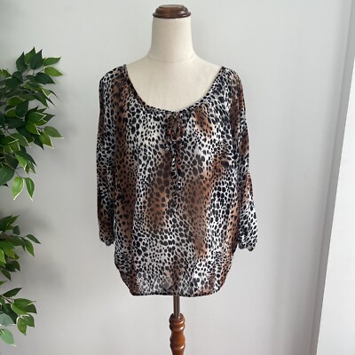 Cotton On Women's Size S Oversized Sheer 3/4 Sleeve Blouse Top Leopard ...