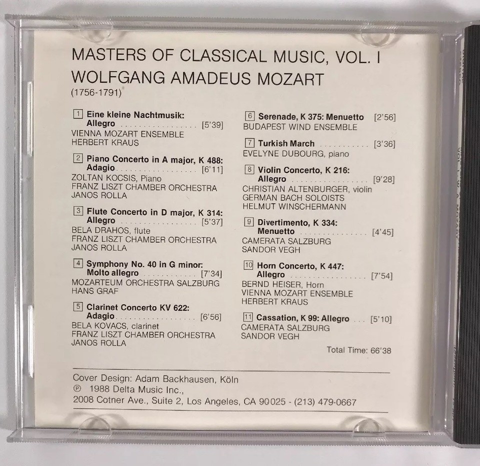 Mozart Masters Of Classic Volume 1 Digital Recording Laserlight Digital ...