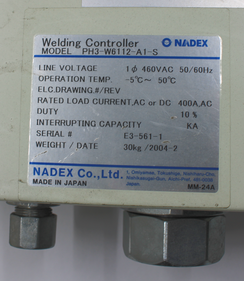 Nadesco Nadex PH3-37006-A1-S Welding Controller 400A with PH3-W6112-A1 ...