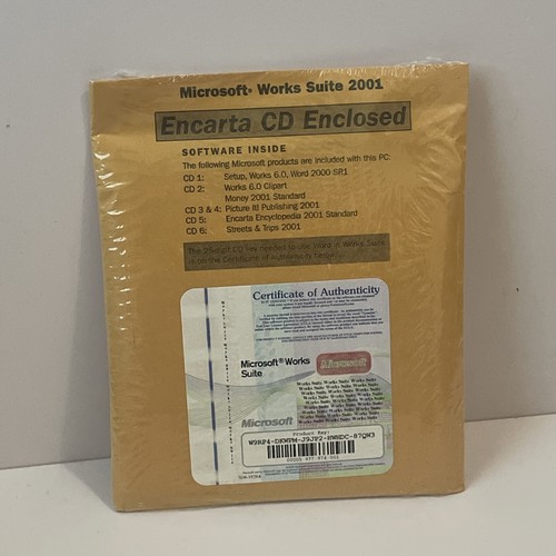 Microsoft Works Suite 2001 SEALED Encarta Cd Enclosed 6 Disk Set | eBay